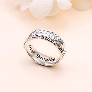 Ladytree Lotus Anxiety Relieve Spinner Rings Just Breathe Yoga Flower Fidget Ring Wide Band Oxidized Sterling Silver ADHD Stress Relieving Ring for Women(7)