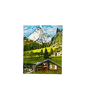 Handmade oil painting on Cotton canvas, Mountain And old House Green And Brown 100% Hand painted,Modern Artwork For Living Room.''20x16''