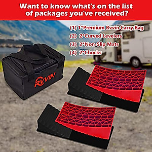 RVVIN RV Leveler Blocks 2 Pack, Including RV arc Leveler, Wheel Wedge, Non-Slip Rubber Floor mat, That can Withstand 35,000 lbsfor,Travel Trailers, Trucks, RV Campers (Black&Red)