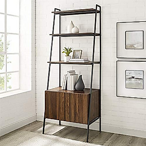 Walker Edison Industrial Wood Ladder Bookcase Home Office Workstation, 72 Inch, Dark Walnut