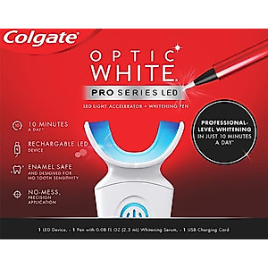 Colgate Optic White Pro Series Teeth Whitening Pen and LED Tray, Professional-Level Whitening Set, Rechargeable