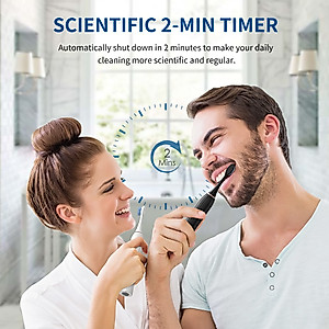 BEBEN Sonic Electric Toothbrush, IPX7 Toothbrush Electric with Long Battery Toothbrush Life for 60 Days, Rechargeable Electronic Toothbrush Set with 5 Tooth Brush Heads-Black