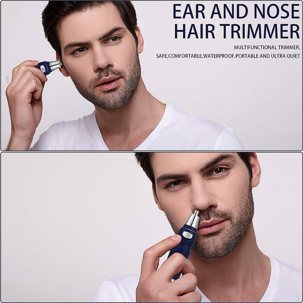 WanHigl Ear and Nose Hair Trimmer for Men with Drawstring Pocket, Portable Nose Trimmer for Men, Stainless Steel Blade, Safe and Painless, Battery Operated, Energy Saving and Silent, IPX7 Waterproof