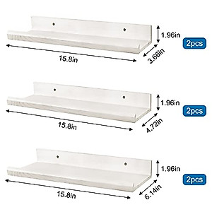 COCIVIVRE Floating Nursery Book Shelves Wood Set of 6, Floating Wall Shelves Rustic Shelf, Wall Mounted Storage Shelves with Ledge for Bedroom,Living Room,Kitchen (White)