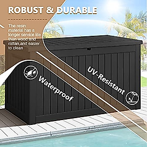Devoko XXL 230 Gallon Resin Large Deck Box Waterproof Outdoor Storage Box Loackable for Patio Furniture Cushions, Toys and Garden Tools(230 Gallon, Black)