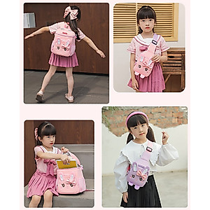 kvcezxu Kids Backpack Cute Bunny School bag and Shoulder Bag 2Pcs Set, Anti-Lost Children Toddler Small Schoolbag BookBag For Boys Girls Pink Small