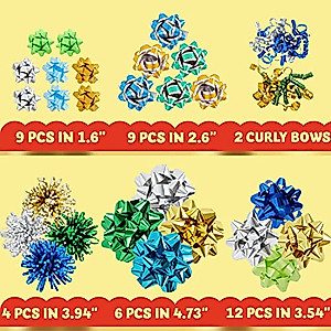 JOYIN 42 PCS Christmas Gifts Bows Assortment, Self Adhesive Gift Bows for Gift Wrapping, Present, Holiday, Wedding, Party Decoration