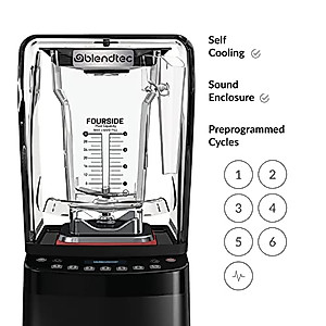 Blendtec Stealth X 885 - Brushless Commercial-Grade Blender with Sound Enclosure - Wildside + and FourSide Jar with Soft Lid - Black