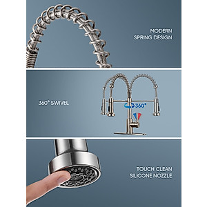 Cobbe Kitchen Faucets, Brushed Nickel Commercial Kitchen Faucet with Pull Down Sprayer, Stainless Steel Kitchen Sink Faucets for 1 or 3 Hole, Single Handle Faucet for Sink Farmhouse Rv