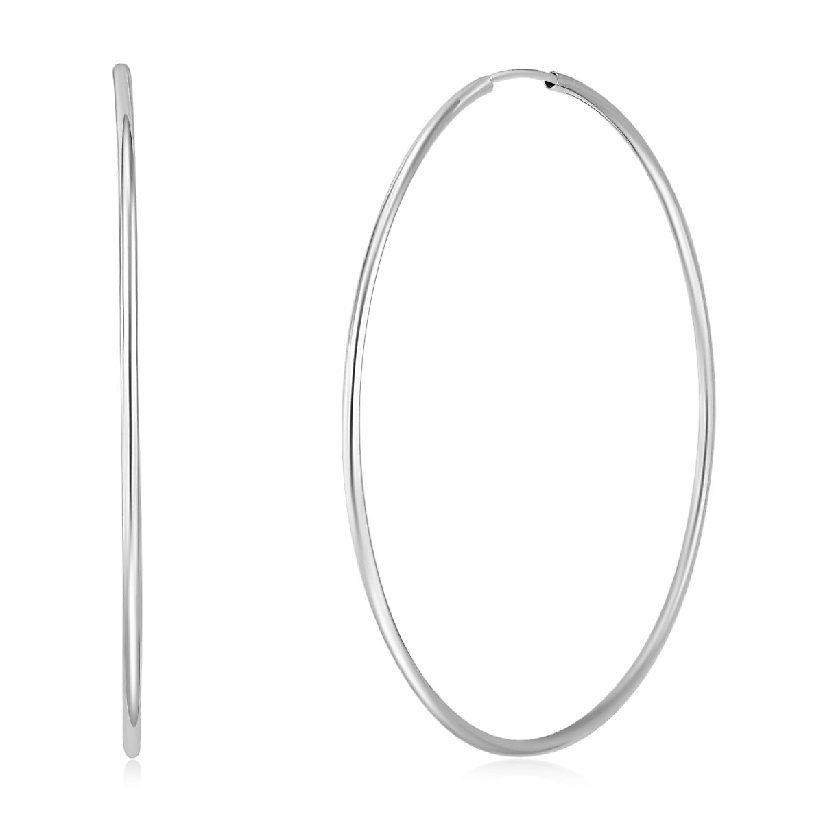 14k REAL White Gold 1.5mm Thickness Endless Hoop Earrings (55 x 55 mm)