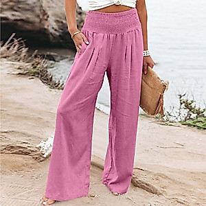 SMIDOW Wide Leg Palazzo Pants for Women Casual Loose Comfy High Waisted Straight Leg Pant Trousers with Pockets