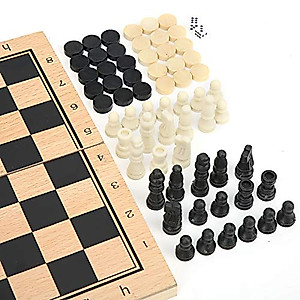 3 in 1 Wooden Chess/Checkers/Backgammon Set, Professional Portable Wooden Chess Set with Folding Chess Board Exquisite Interactive Wooden Chess Board Game for Adults Kids(S)