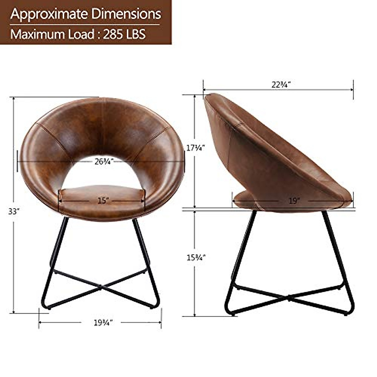 Duhome Modern PU Leather Accent Chairs Dining Chairs Arm Chair for Living Room Furniture Mid-Century Leisure Lounge Chairs with Black Metal Legs Industrial 1 PCS Yellowish-Brown