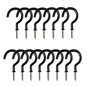 Hayodo 2 inches Ceiling Screw Hooks 15Pcs with Reusable Case Vinyl Coated Cup Hook Holder Screw-in Hooks for Hanging (Black)