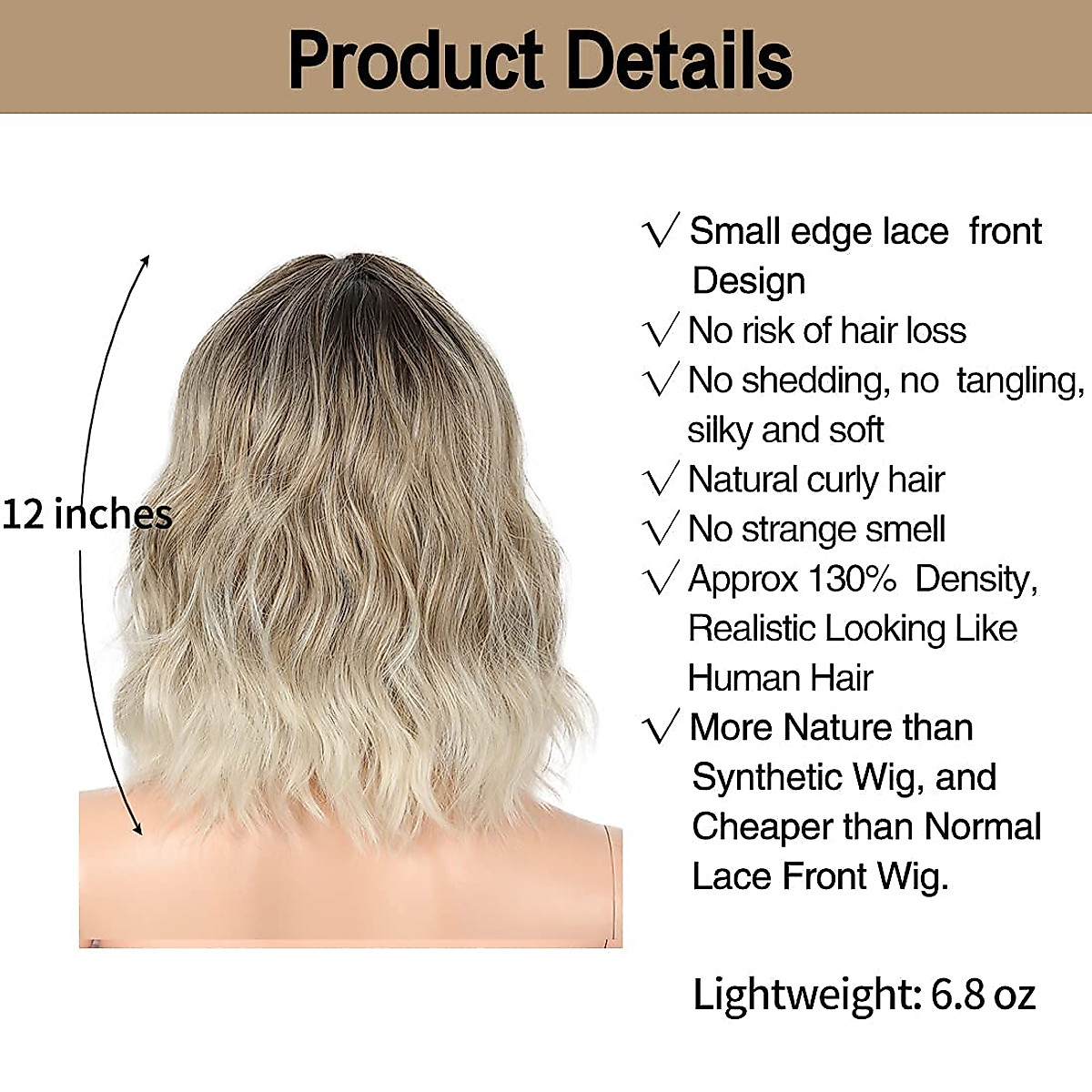 Kalyss 12" Synthetic Edge Lace Front Wigs for Women Short Wavy Bob Wig Middle Part Ombre Ash Blonde Wig for Daily Wear(12”, Ombre Ash Blonde)