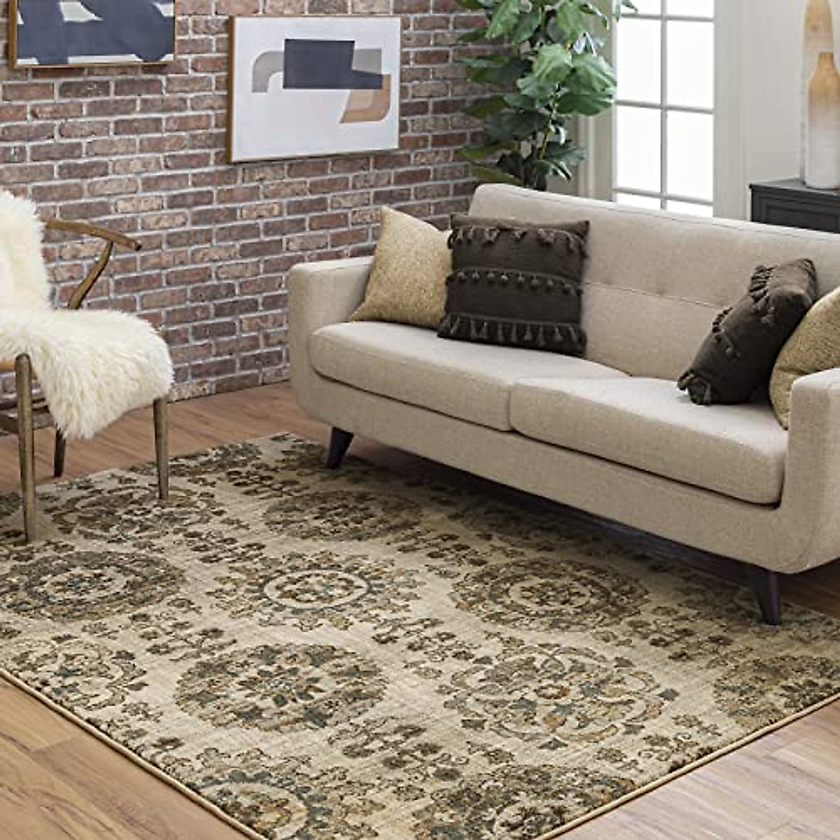 Mohawk Home Belgravia Transitional Geometric, Ornamental Gray 8' x 11' Area Rug Perfect for Living Room, Dining Room, Office