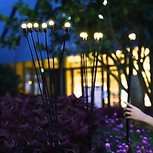 PUOSUO 2 Packs 10LED Solar Powered Firefly Lights,Swaying Solar Lights,Decorative Lights,Outdoor Waterproof Firefly Path Lights for Pathway Yard Patio Landscape,Fun Flowing in Wind-Bright (Warm)