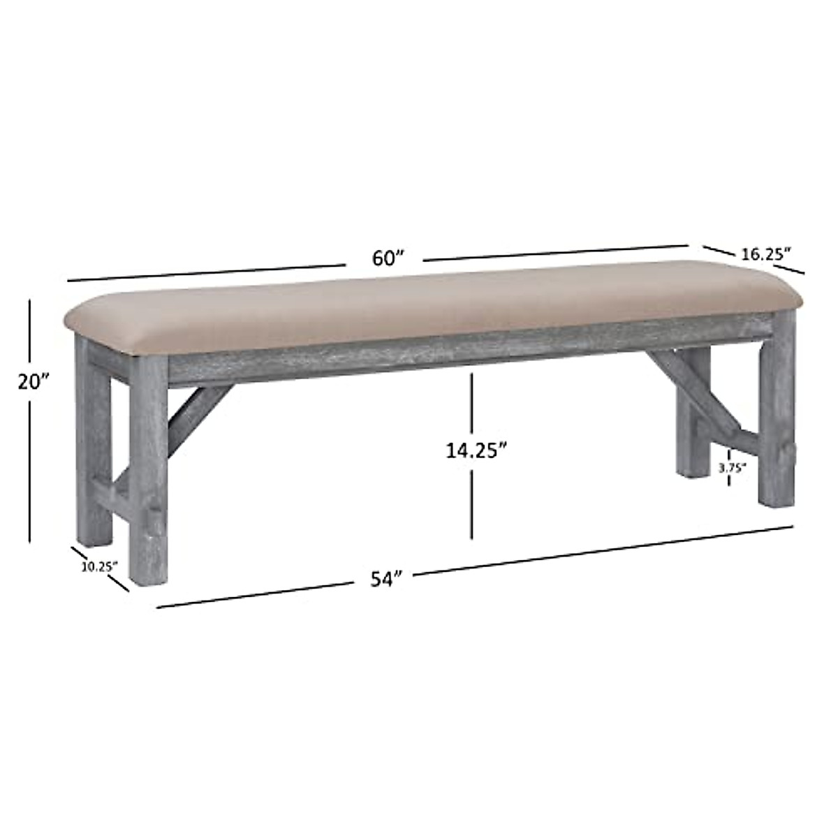 Powell Turino Dining Bench, White, 60" x 15-3/4" x 19-7/8"