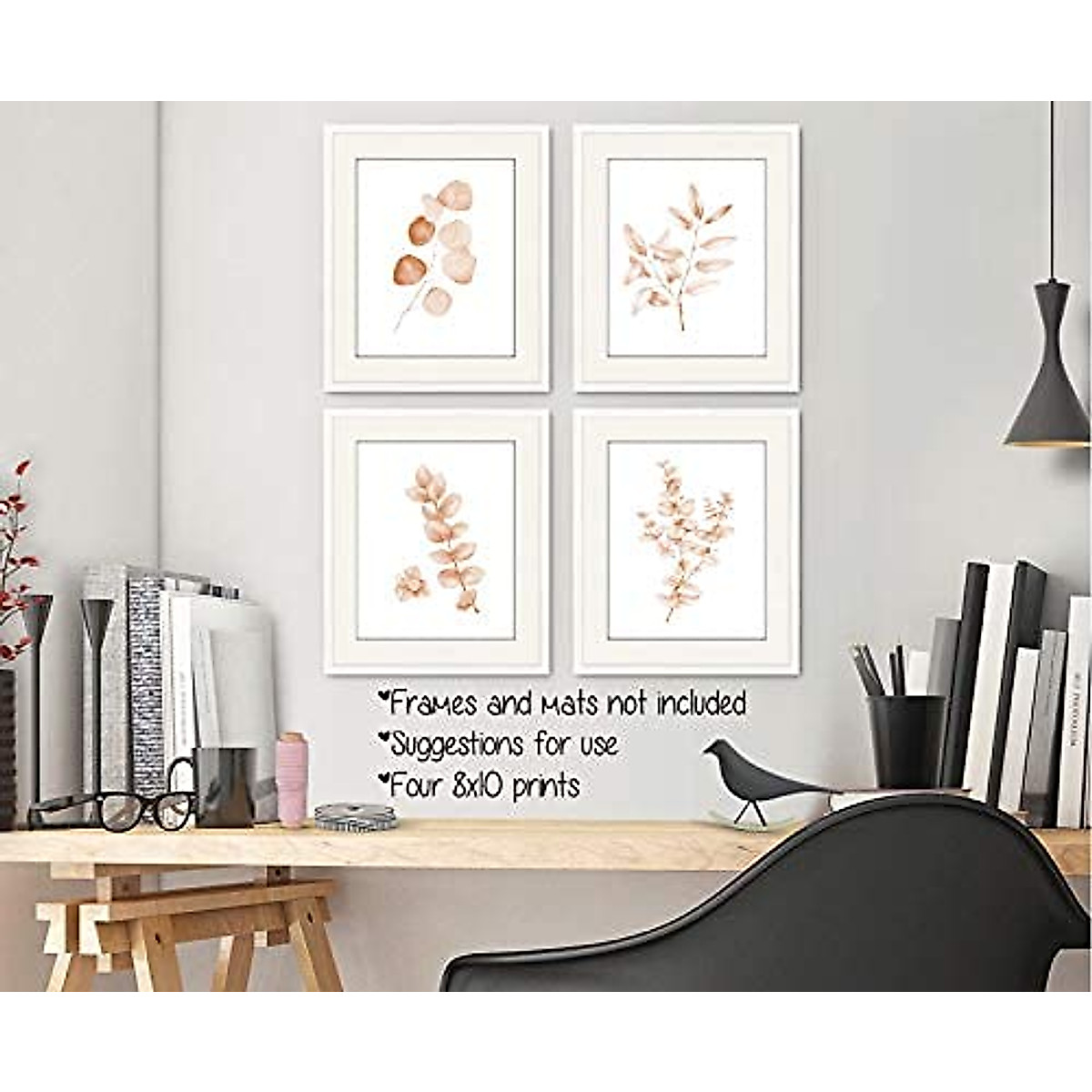 Botanical Prints Wall Art - Watercolor Eucalyptus Leaf Prints (Set of 4) - 8x10 - Unframed