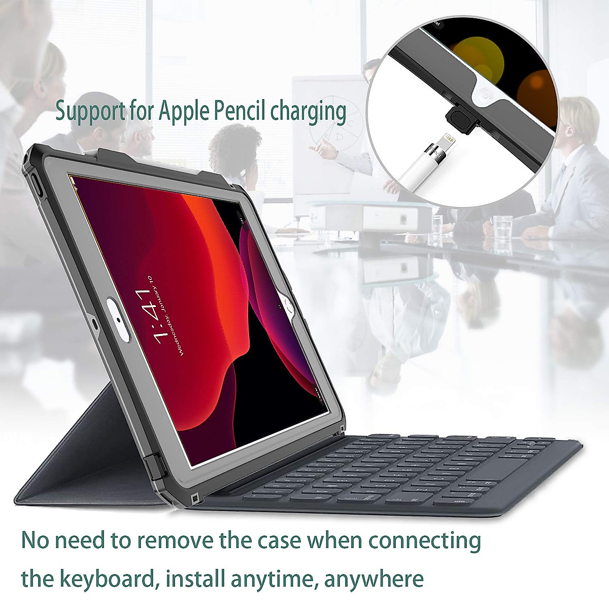 FXXXLTF iPad Case, Waterproof Full Body Cover for iPad 10.2 inch 2021 (Black), Compatible with 7th/8th/9th Gen, Protective with Pencil Holder, Anti-Scratch, Shockproof, IP68