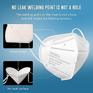 WWDOLL KN95 Face Mask 50 Pack, KN95 Masks 5-Layer Breathable Mask with Elastic Earloop and Nose Bridge Clip, Disposable Respirator Protection Against PM2.5 White