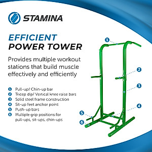 Stamina Products 300 Weight Capacity Steel Weatherproof Heavy Duty Outdoor Fitness Multi Use Strength Training Power Tower, Green