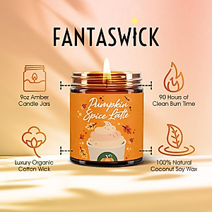 Fantaswick Pumpkin Spice Latte | 100% Natural Coconut Soy Wax Pumpkin Spice Latte Scented Candle | Fall Candle Gifts for Women | Hand-Poured Baked Pumpkin Spice Candle | 9oz