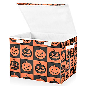 JJoias Foldable Fabric Storage Boxes, Halloweens-black-orange-pumpkins Large Storage Bins with Lids and Handlefor Living Room, Bedroom, Closet, Office
