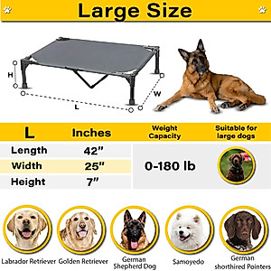 Elevated Dog Bed Raised Dog Bed Cot Bed Small Medium Large Dogs Outdoor Cooling Pet Cat Bed Breathable Mesh Washable (Large, Grey, 42''L x 25''W)