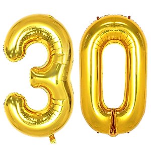 30 Balloon Numbers Gold Big Giant Jumbo Number 30 Foil Mylar Balloons for 30th Birthday Party Supplies 30 Anniversary Events Decorations