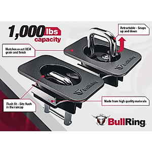 Bull Ring Flush Fit Retractable Truck Bed Tie Down Anchors for Ford F150 1998-2014, Ford F250/F350 Super Duty 1998-2016 Pickup, Fits Rear Stake Pockets (2 Pairs)
