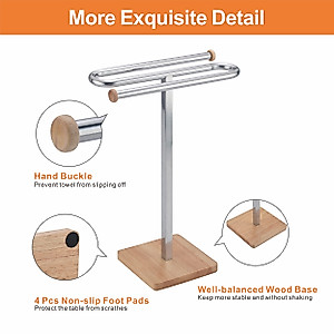 ZCDCP Hand Towel Holder Stand, S-Shape Countertop Towel Stand with Wood Base Freestanding Towel Rack for Bathroom