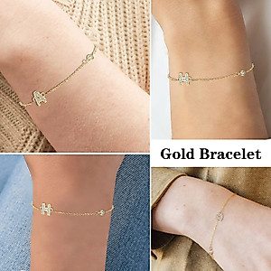 BriLove Initial Bracelet Gifts for Mom Women 925 Sterling Silver CZ 14K Gold Plated Alphabet Letter D Adjustable Bracelet for Mothers Day/Valentines Day/Birthday/Christmas/Anniversary