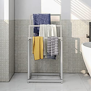 BOFENG Metal Silver Floor Free Standing Towel Racks for Bathroom,Chrome Ladder Towel Racks Anti-Rust Bathroom Accessories Organizer for Bath Storage & Hand Towel,Pool Drying Rack