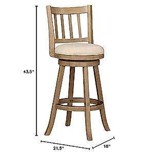 Boraam Sheldon Bar Height Stool, 1 Pack, 29-Inch, 1-Pack, Driftwood Wire-Brush and Ivory