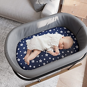 Bassinet Sheets Set 4 Pack for Baby Boy, Universal Fit for Oval, Hourglass and Rectangular Mattress, Navy