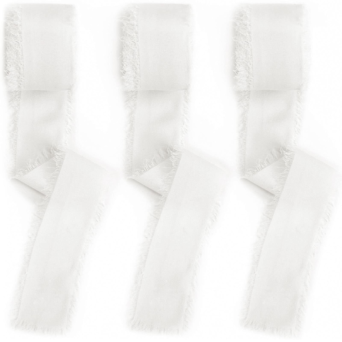 VGOODALL White Chiffon Ribbon, 3 Rolls Handmade Fringe Chiffon Ribbons 30Yd Frayed Edge Silk Ribbons for DIY Crafts Gift Wrapping Bouquet Wedding Decoration