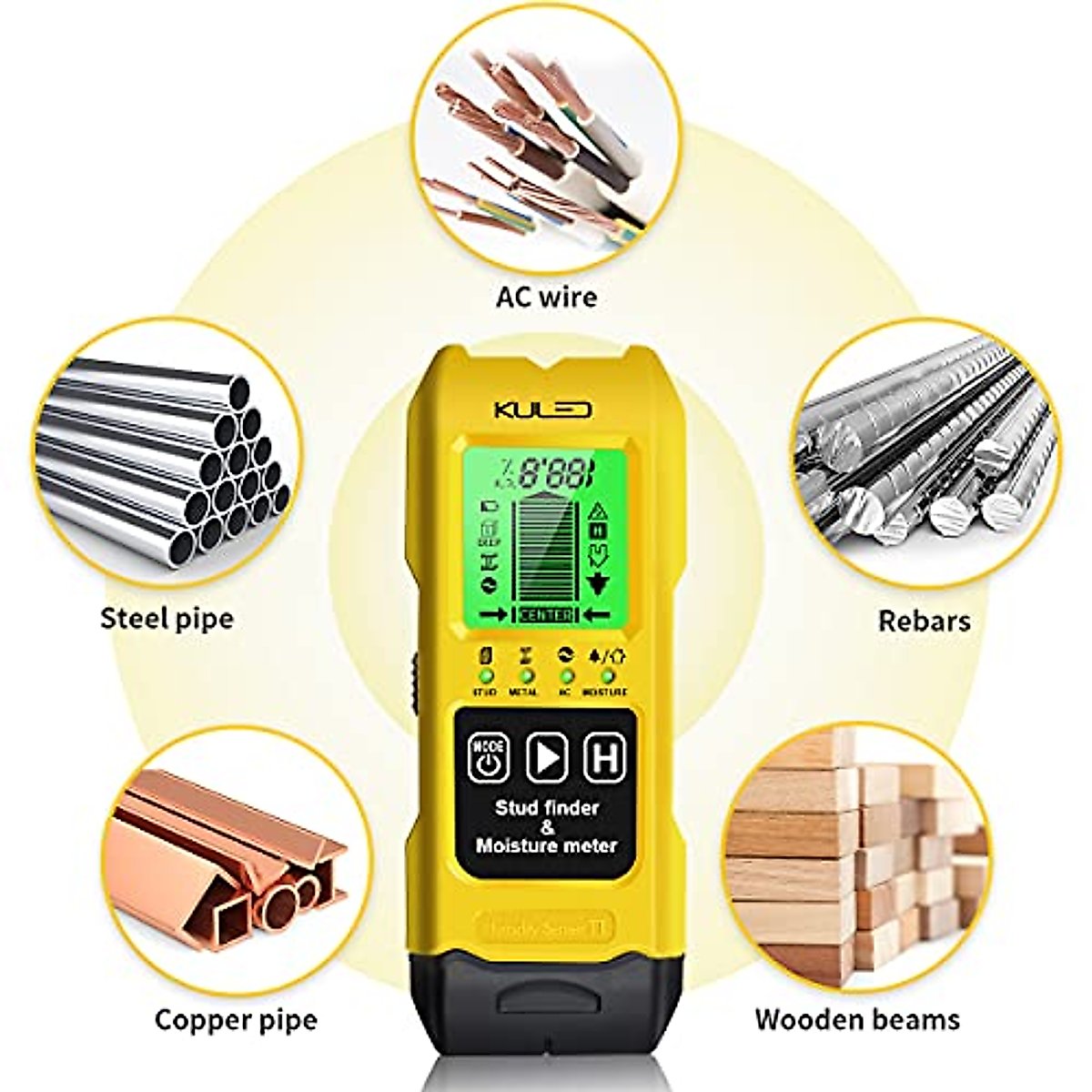 Stud Finder Wall Stud Detector 7 in 1 Electronic Wood Sensor Beam Finder Multifunctional Wall Scanner with Digital LCD Display & Sound Warning Moisture Meter Temperature Detection