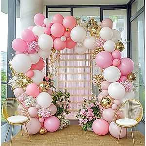 Pink White Gold Balloon Garland Double Stuffed Pastel Light Pink Gold Balloons Blush Beige Latex Arch Kit for Baby Shower Birthday Bridal Wedding Anniversary Party Decorations