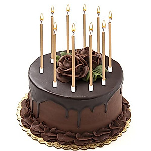 24 Count Party Long Thin Cake Candles Metallic Birthday Candles in Holders for Birthday Cakes Cupcake , Champagne Gold