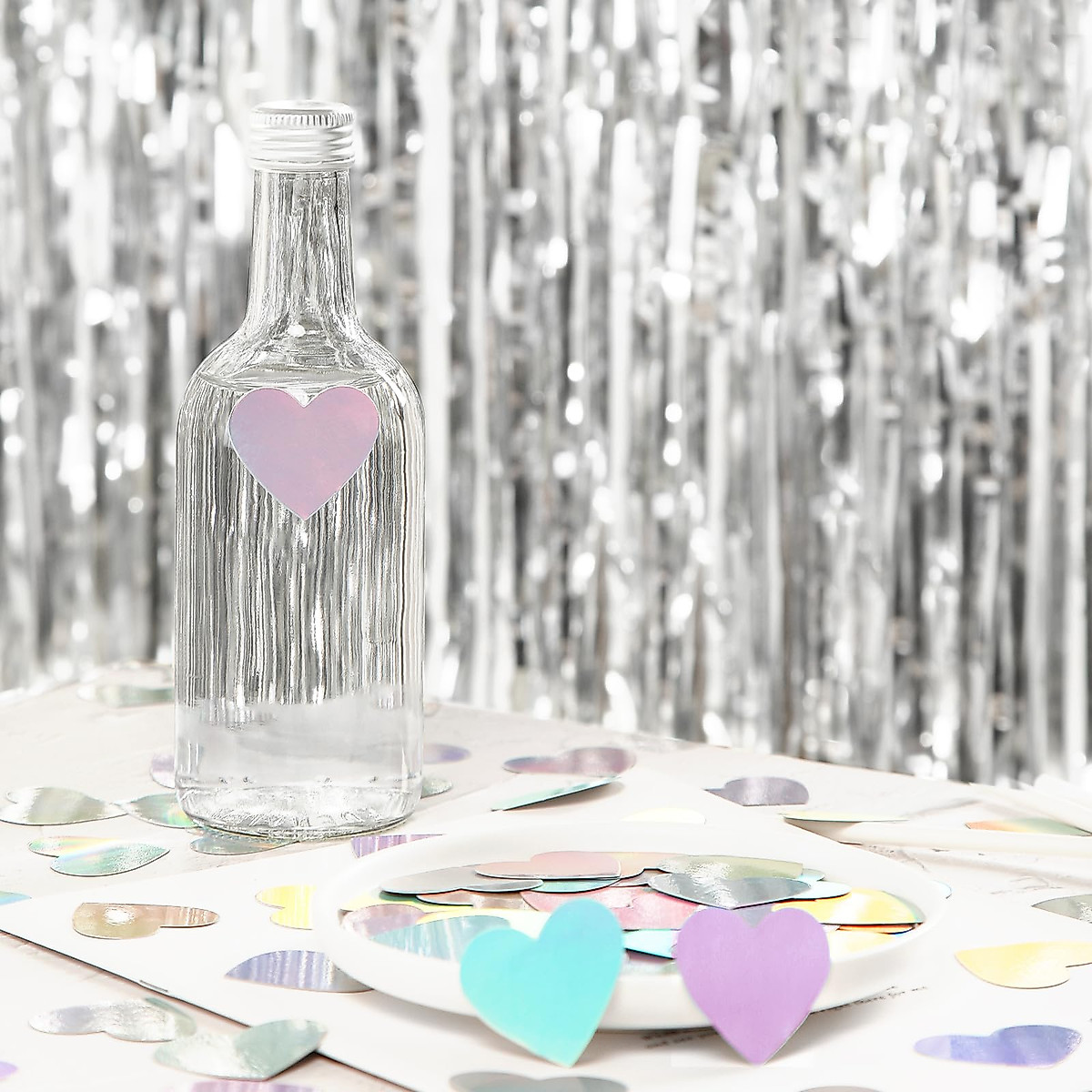 Iridescent-Disco Valentines-Day Party-Decorations Heart Confetti - 300pcs Wedding Birthday Dining Table Centerpiece,Bachelorette Baby Bridal Shower Engagement Holographic Decor Lasting Surprise