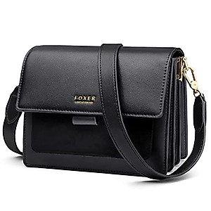 Small Leather Crossbody Bags for Women, Genuine Leather Adjustable Strap Multi Compartments Women's Mini Shoulder Bags Ladies Phone Purses Girls Casual Cute Messenger Bags Womens Clutch Bags (Black)