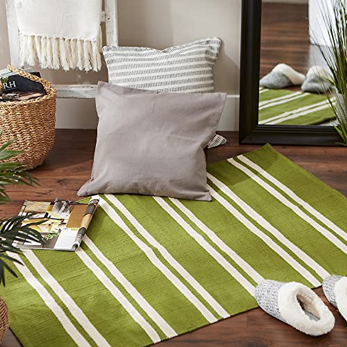 DII Cabana Double Stripe Reversible Indoor/Outdoor Woven Area Rug, 30x48, Green