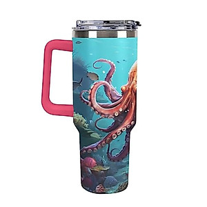 Octopus 40 Oz Car Cup Stainless Steel Travel Mug Leak-Proof Insulated Tumbler with Handle Light Rose Red-style