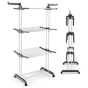 GizmoSynth 【US Warehouse】 Clothes Drying Rack, 66.14" Oversized 4-Tier Foldable Stainless Steel Drying Rack Clothing,Clothes Drying Rack Outdoor for Drying Clothes, Bed Covers, Shoes, Sofa Covers