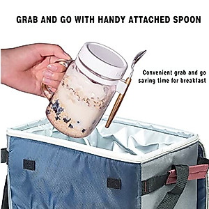 Overnight Oats Containers with Lids 16 oz 2 Pack Glass Mason Jars with Handle and Airtight Silicone Gaskets, Portable Oatmeal Container to Go for Yogurt, Milk, Cereal, Fruit, Salad, Meal Prep-Reusable