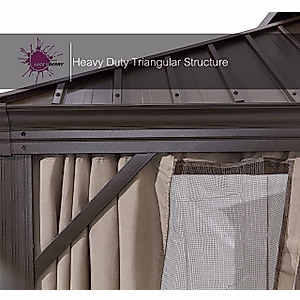 LUCKYBERRY 12' X 12' Outdoor Hardtop Galvanized Steel Roof Double Top Permanent Gazebo Canopy Curtains Aluminum Frame Patio Garden Gazebo with Netting