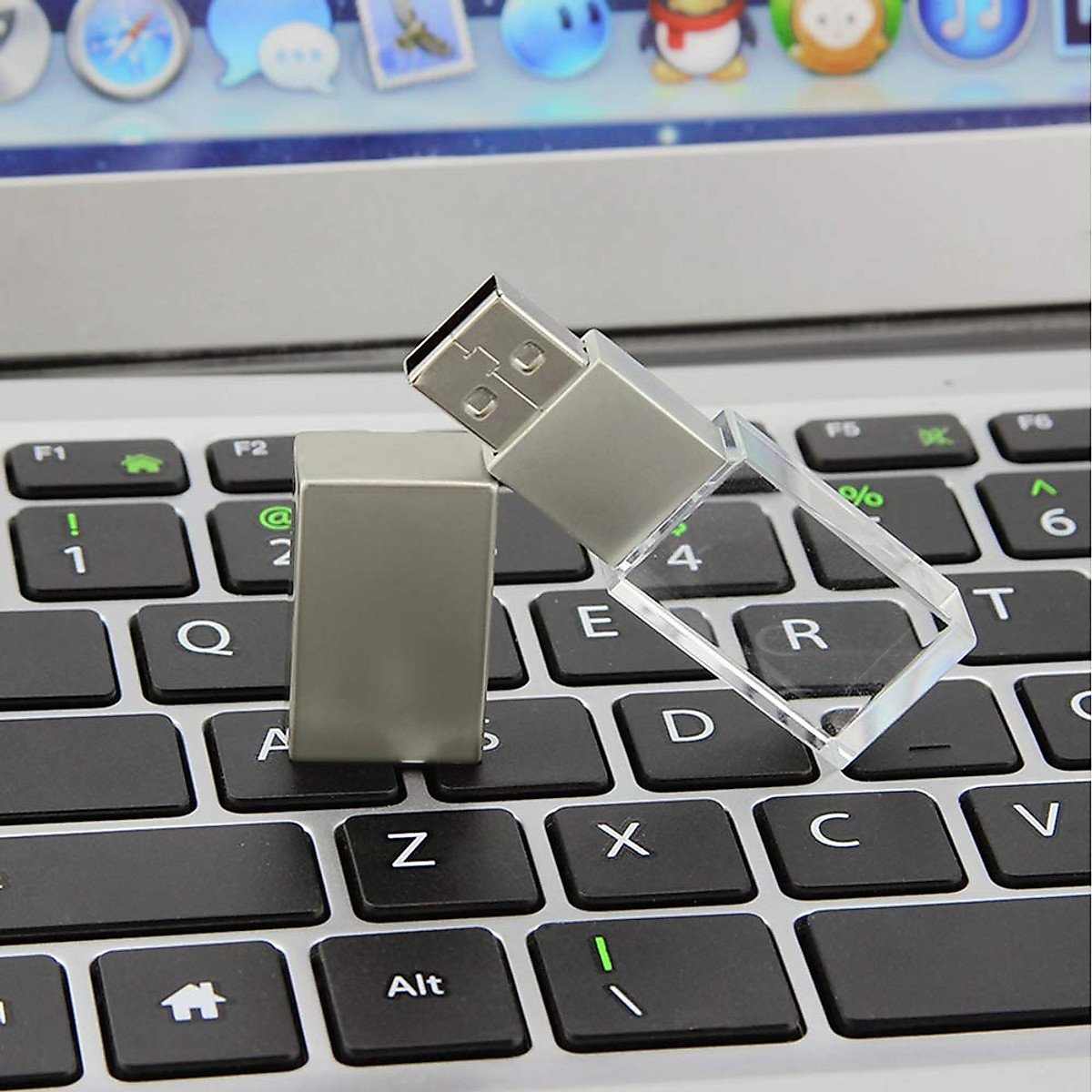 32GB USB 2.0 Flash Drive Crystal Blue LED Light Transparent Glass Pen Drive Cute Mini Memory Stick Gift for Boy Girls Kids Adults Thumb Drives Pendrive