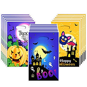 120 Pieces Halloween Plastic Bags Candy Bags Trick or Treat Bags Jack O Lantern Pumpkin Treat Bags Goody Bags Favor Bags for Halloween Party Favor