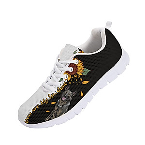 SCRAWLGOD German Shepherd Mesh Sneakers for Womens Ladies You are My Sunshine Print Comfortable Non-Slip Running Shoes Outdoor Sport Walking Shoes